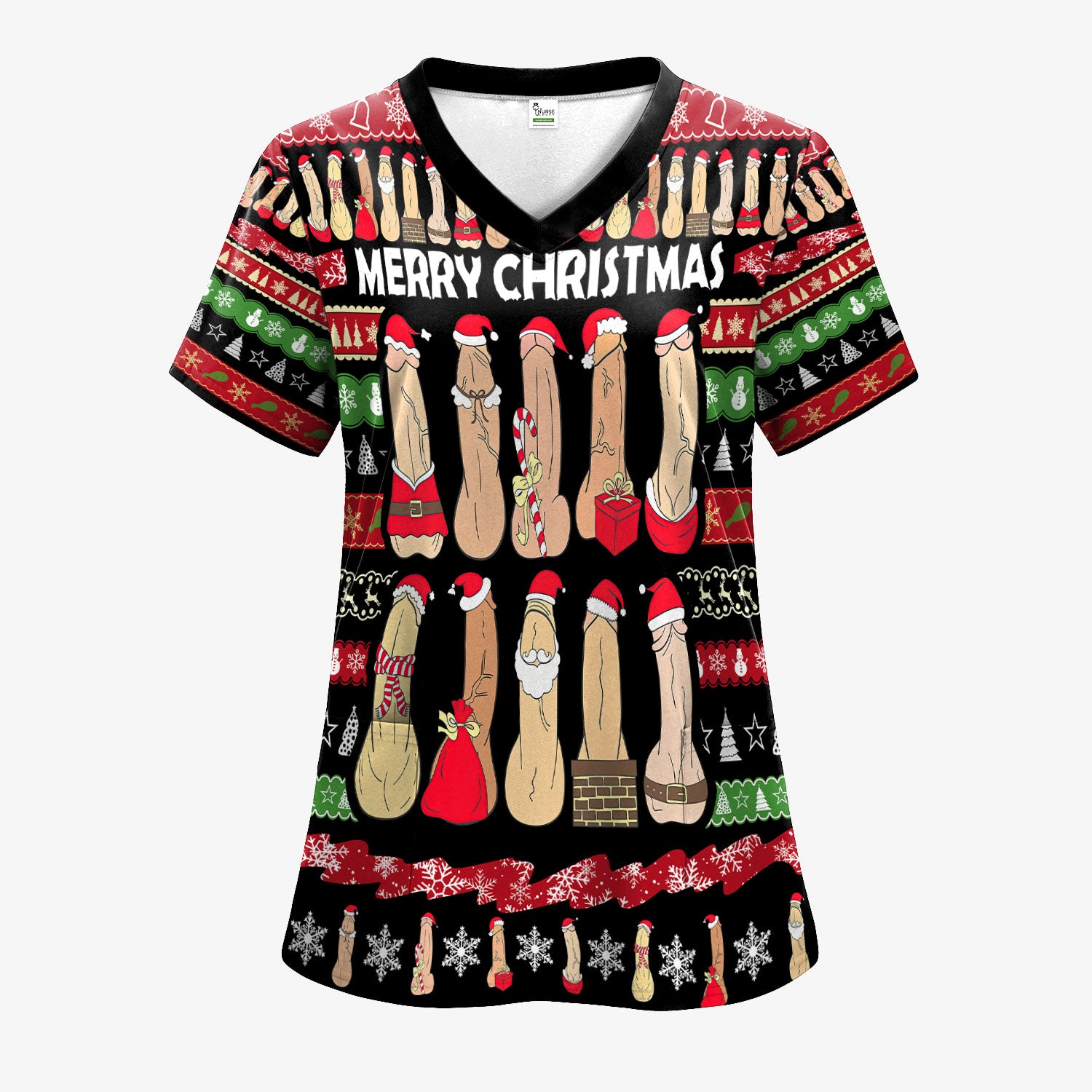 Naughty Christmas Shirt - Funny Ugly Xmas Scrub Top - Adult Humor Gag ...