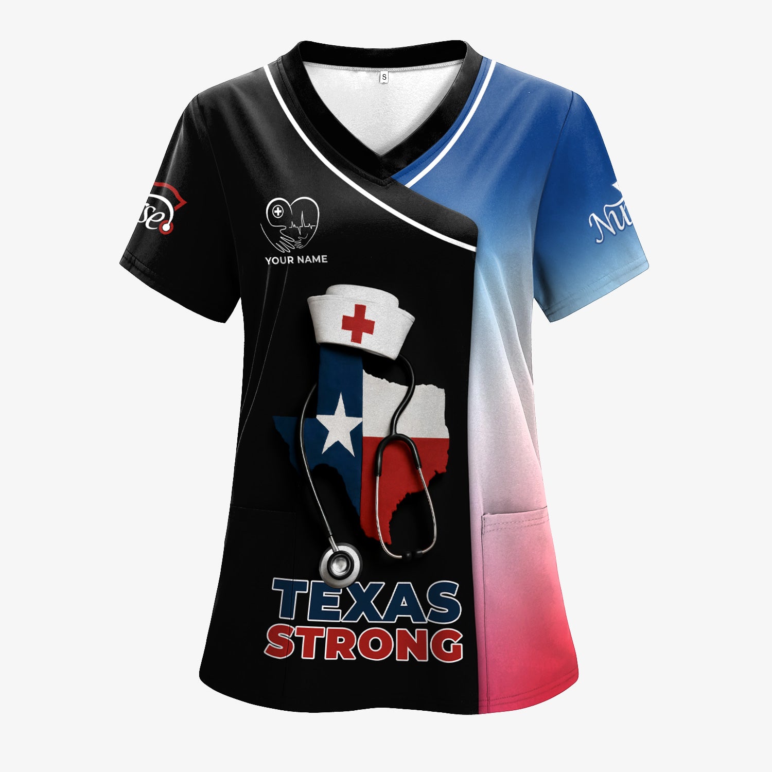 Texas Strong Nurse Scrubs - Personalized with Stethoscope & Texas Flag ...