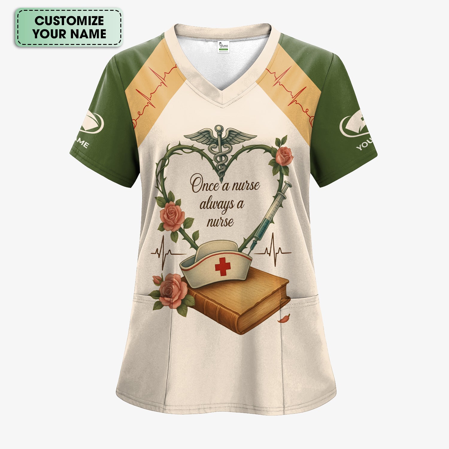 Personalized Nurse Scrub Top - Once a Nurse Always a Nurse Quote - Gif ...
