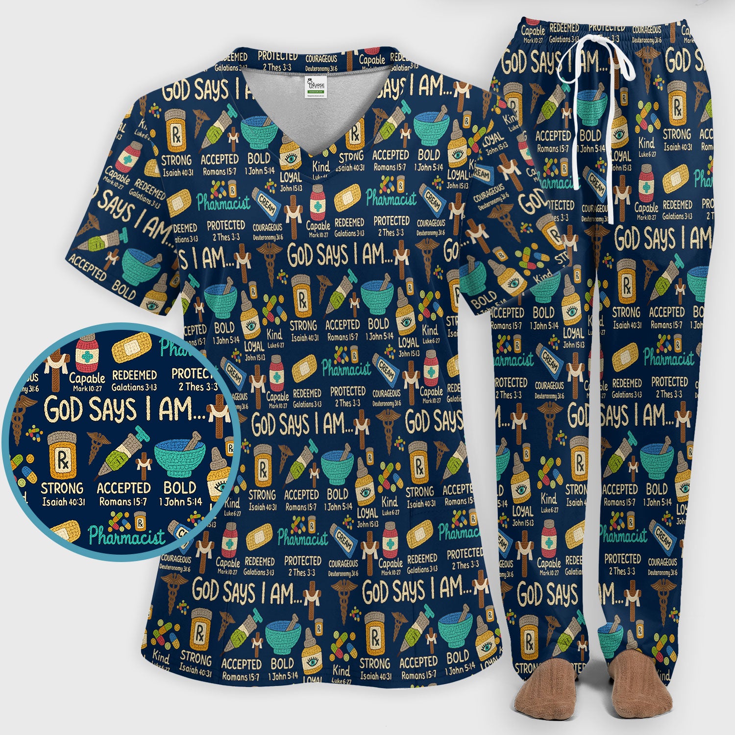 God Says I Am Pharmacist Scrub Set - Christian Pharmacy Scrubs Pants a ...