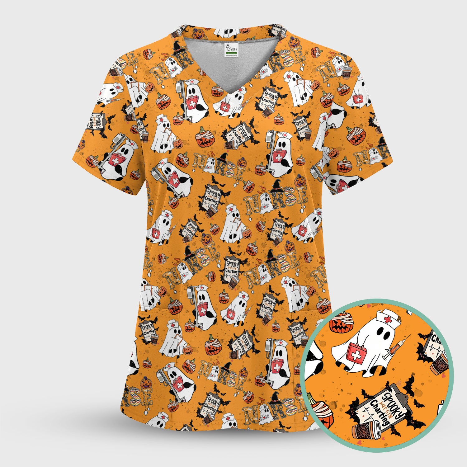Halloween Scrub Top - Spooky But Still Charting - Funny Scrubs for Nur ...