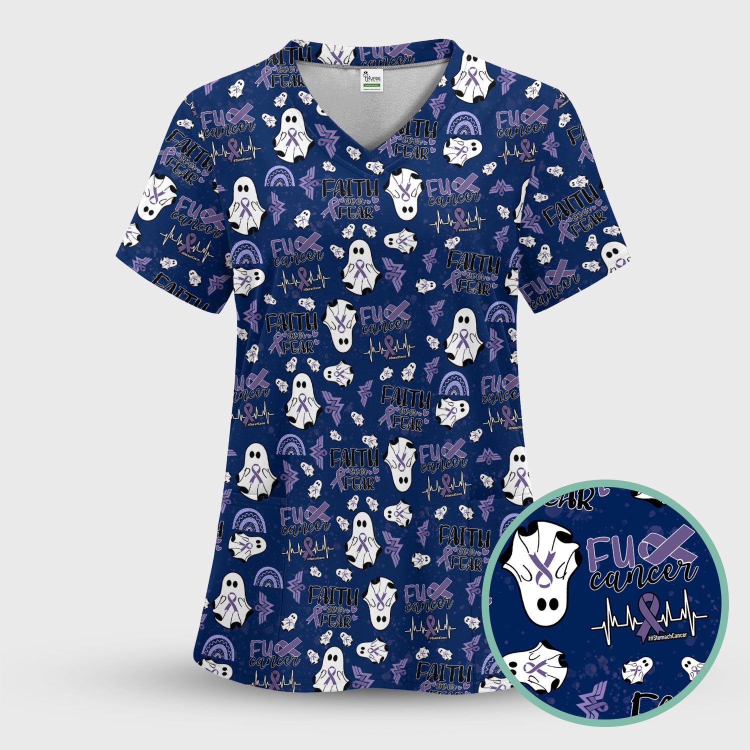 Periwinkle Ribbon Stomach Cancer Scrub Top - Awareness Nurse Shirt - N ...