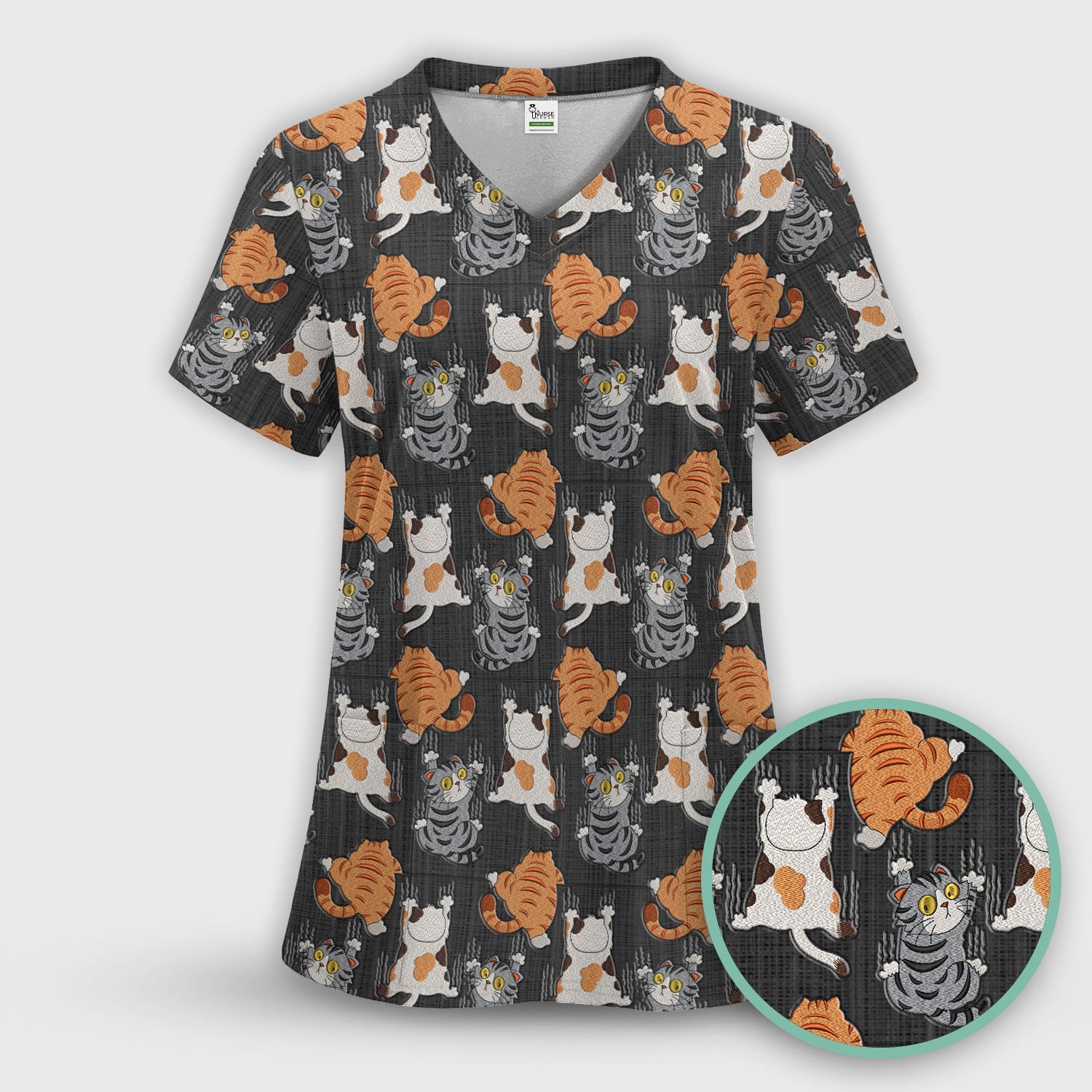 Cute Cat Pattern Nurse Scrub Top, Cats Medical Pattern Shirt, Breathab ...