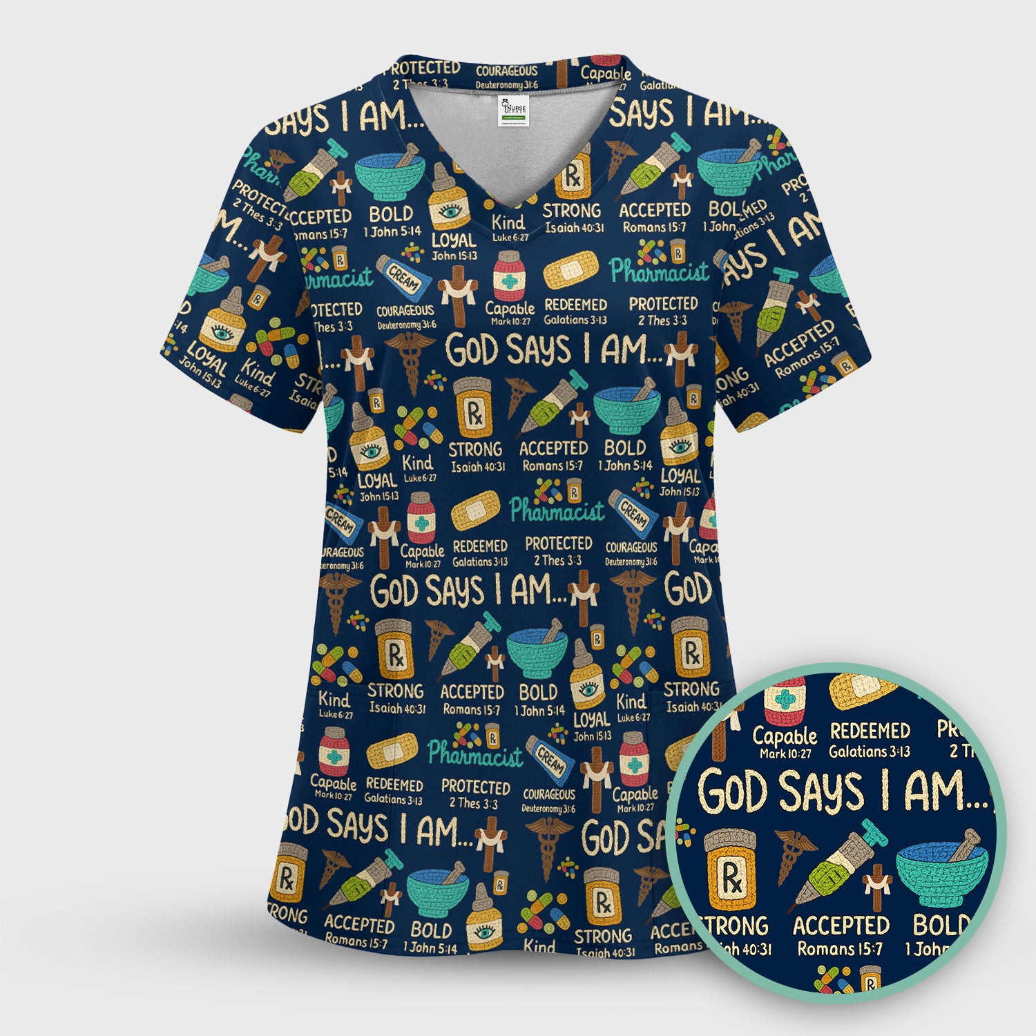 God Says I Am Pharmacist Scrub Top - Christian Pharmacy Scrubs for Wom ...