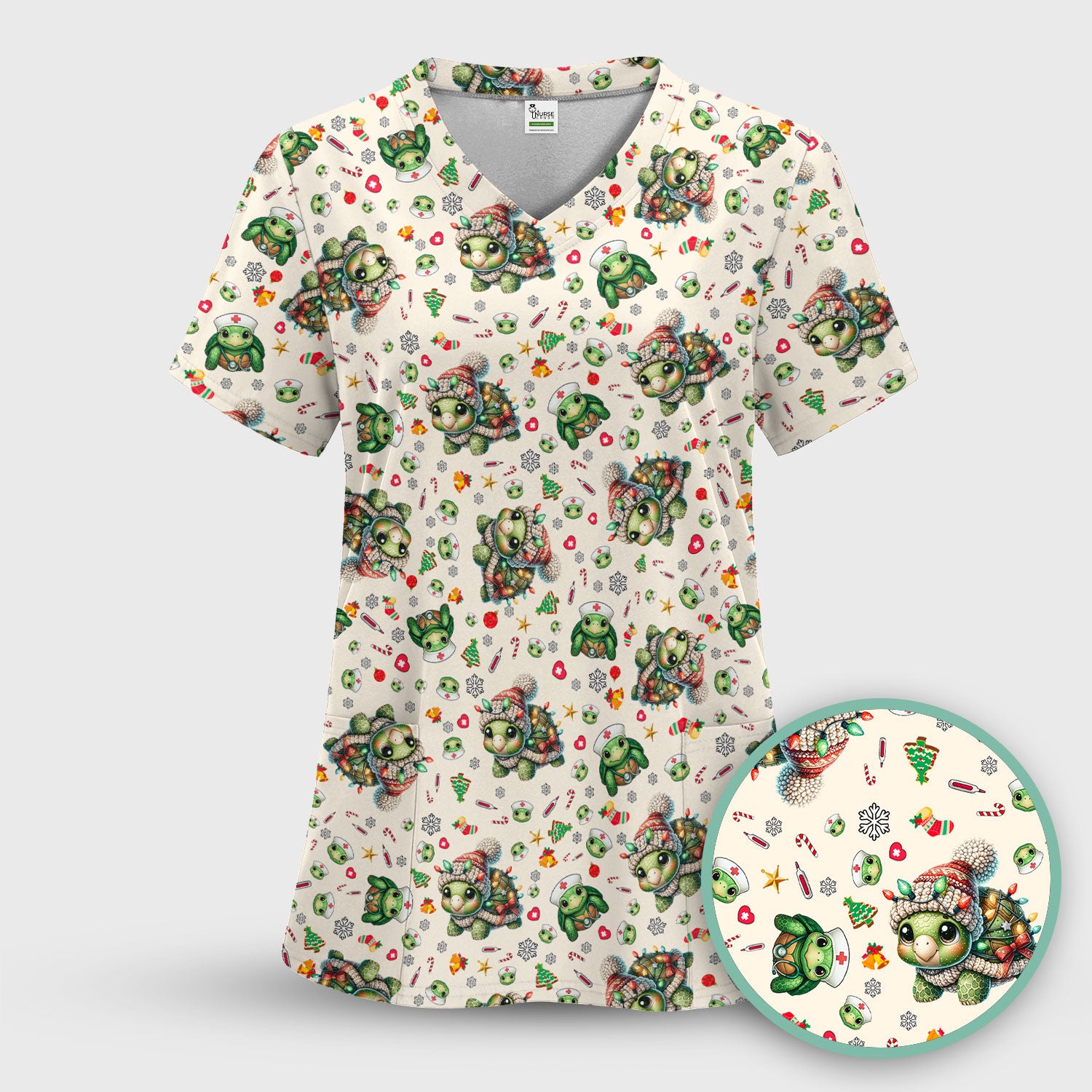 Christmas Turtle Scrub Top - Cute Funny Nurse Shirt - Holiday Medical ...
