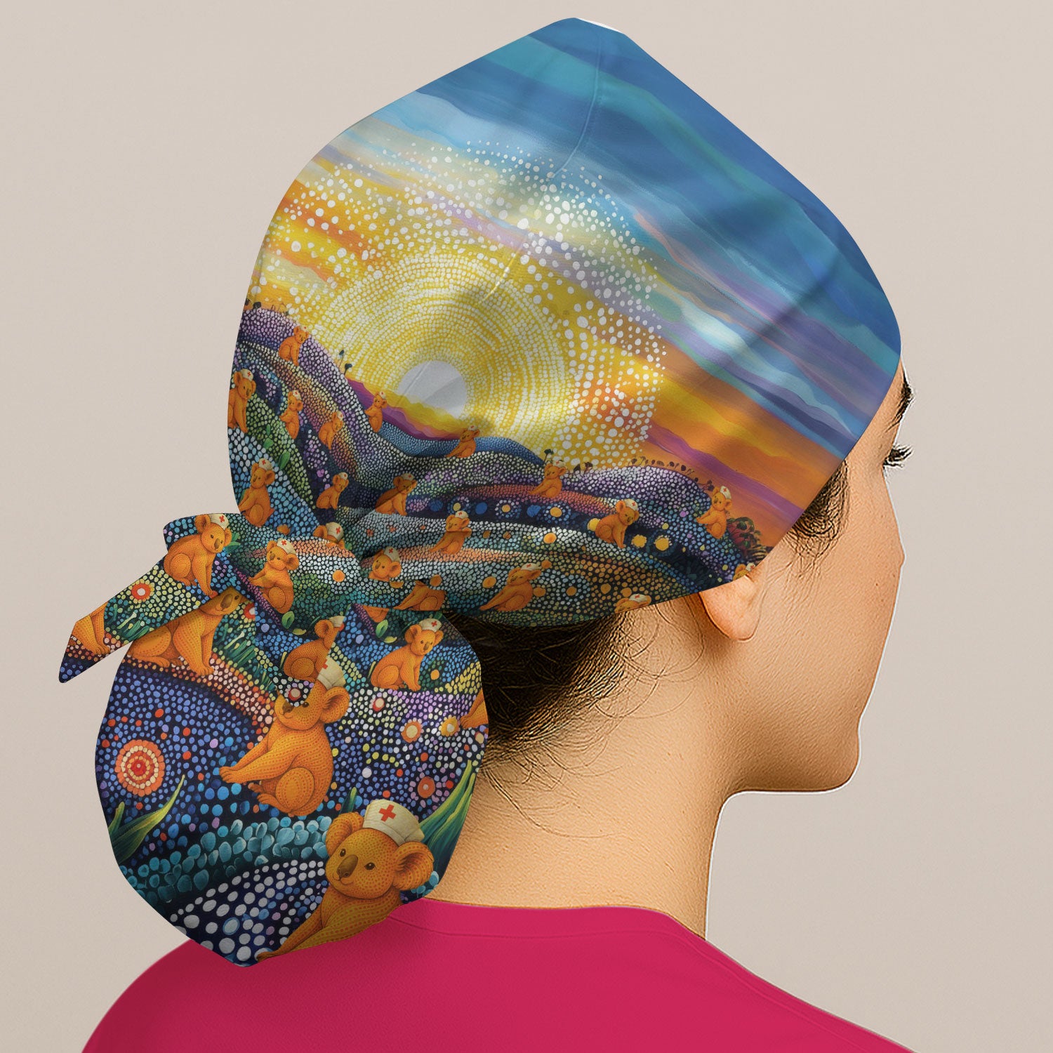 Australian Koala Dot Art Nurse Scrub Caps for Women – NurseCrush
