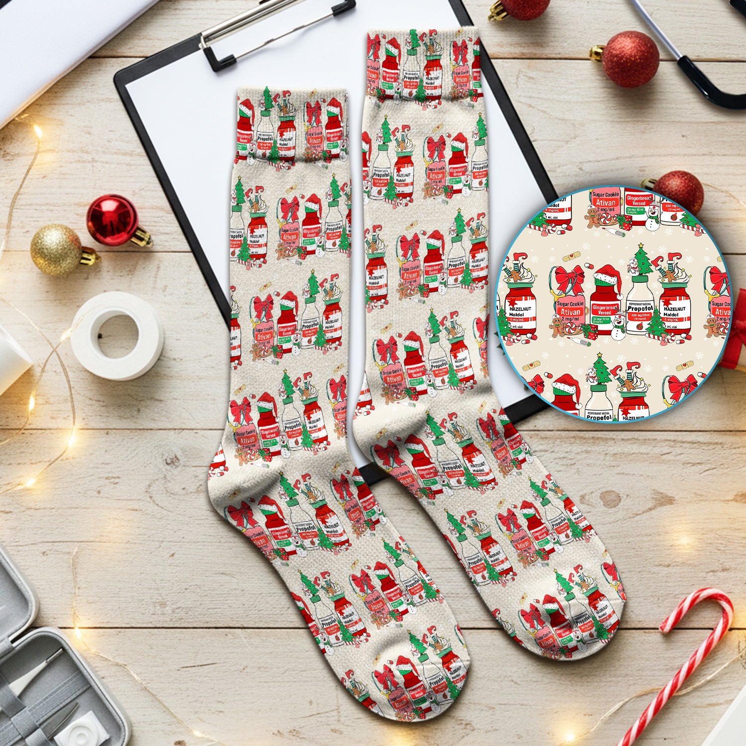 Funny Christmas Medication Scrub Socks – Festive Holiday Pharma Bottle ...