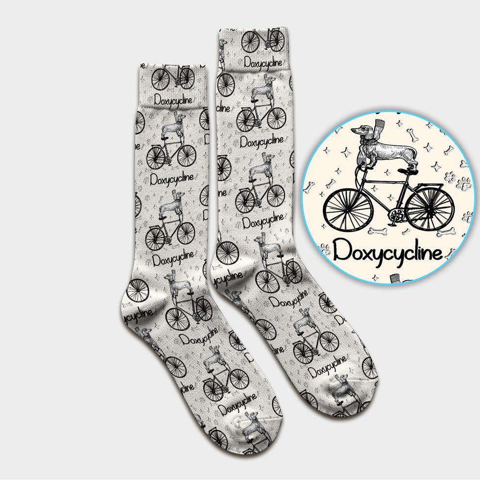 Funny Doxycycline Dog Bicycle Print Scrub Socks, Adult Socks for Men a ...