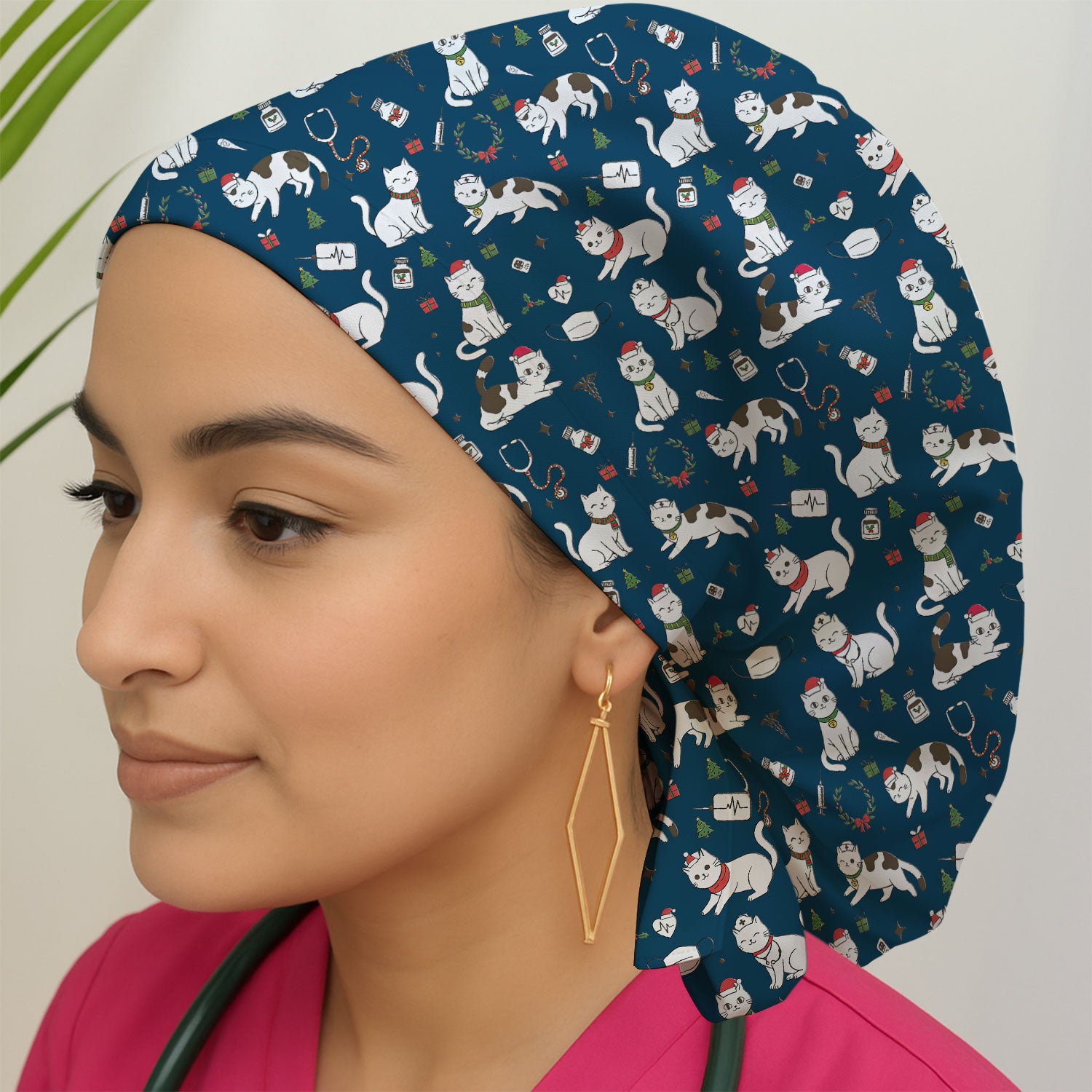 Christmas Cat Scrub Cap – Festive Nurse & Holiday Kitty Pattern – Cute ...