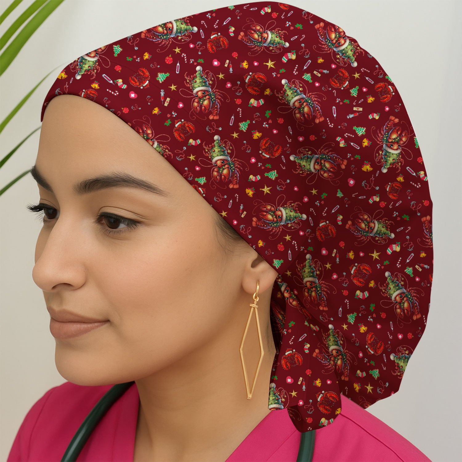 Whimsical Crawfish Christmas Scrub Cap – Southern Christmas Cajun Holi ...
