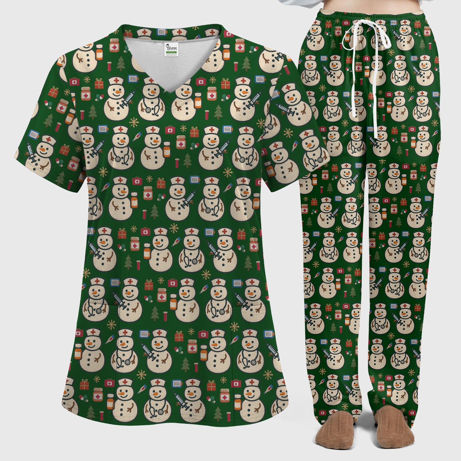 Snowman Nurse Christmas Scrub Set – Festive Medical Pattern Shirt – Cu ...