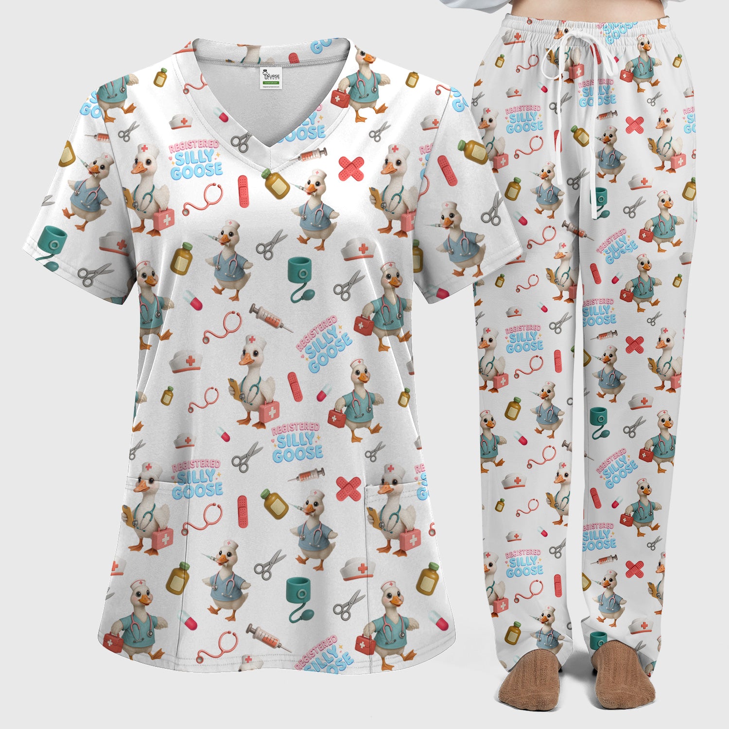 Funny Goose Nurse Scrubs for Women, Registered Silly Goose Set, Cute M ...