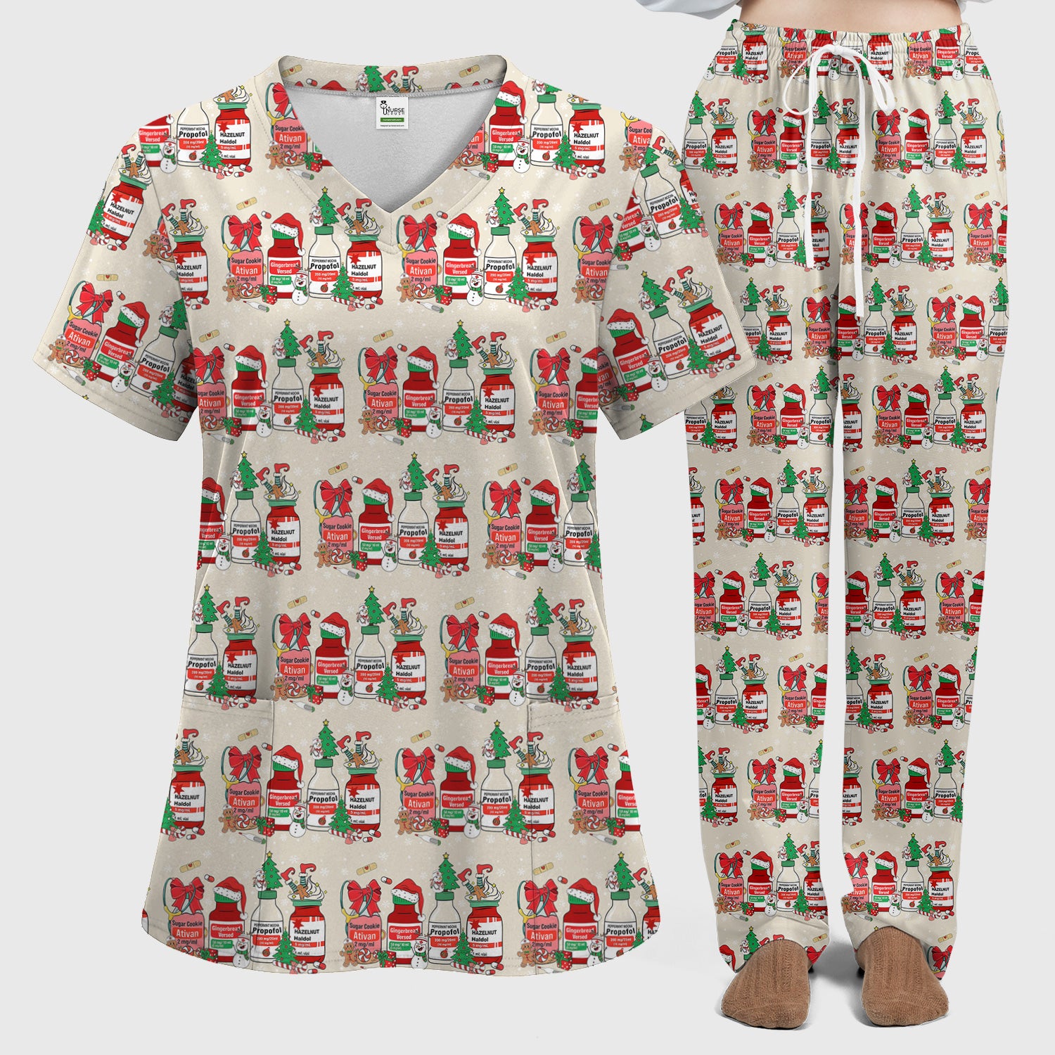 Funny Christmas Medication Scrub Set – Festive Holiday Pharma Bottles ...