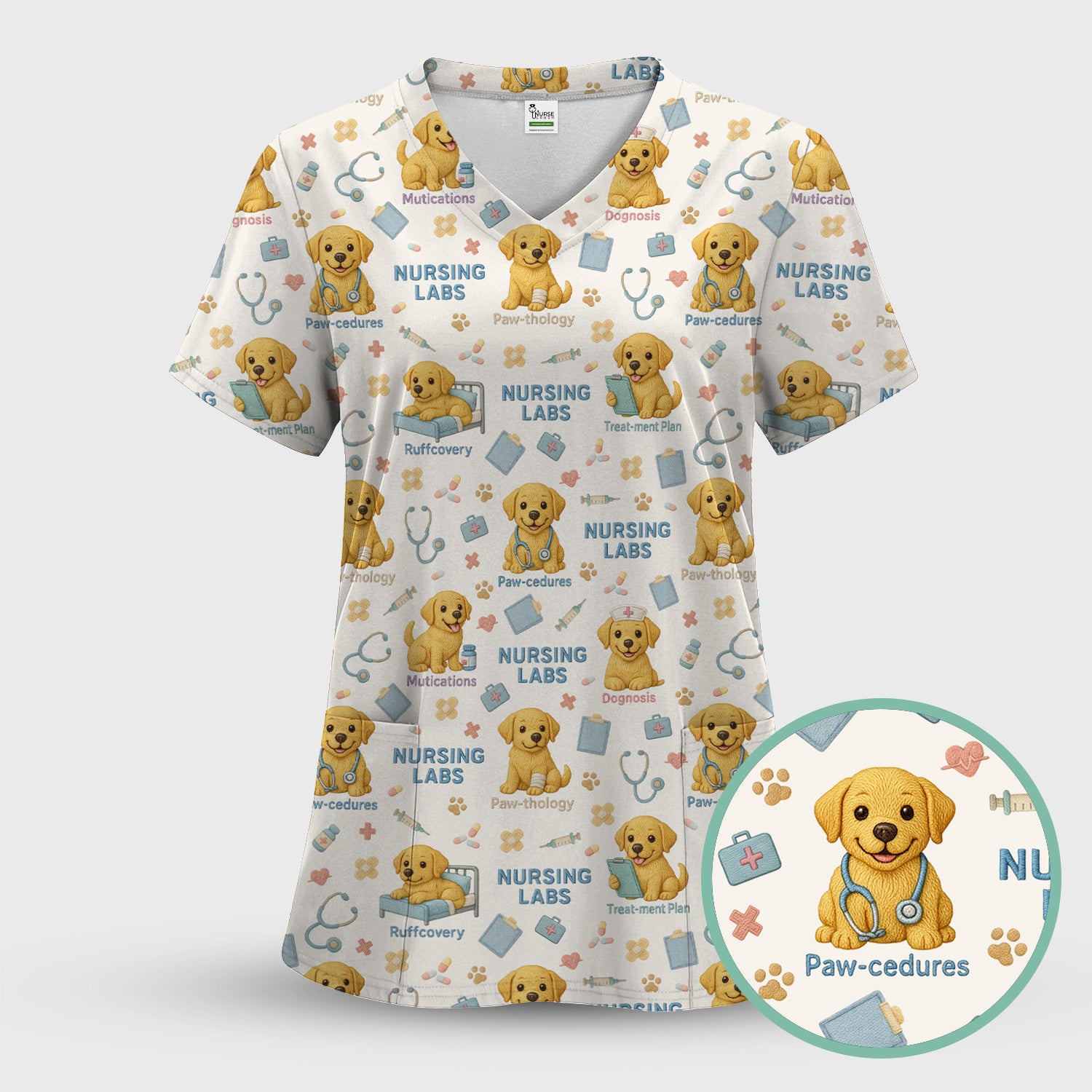 Labrador Nursing Scrub Top, Cute Dog Pattern Nurse Uniform, Comfortabl ...