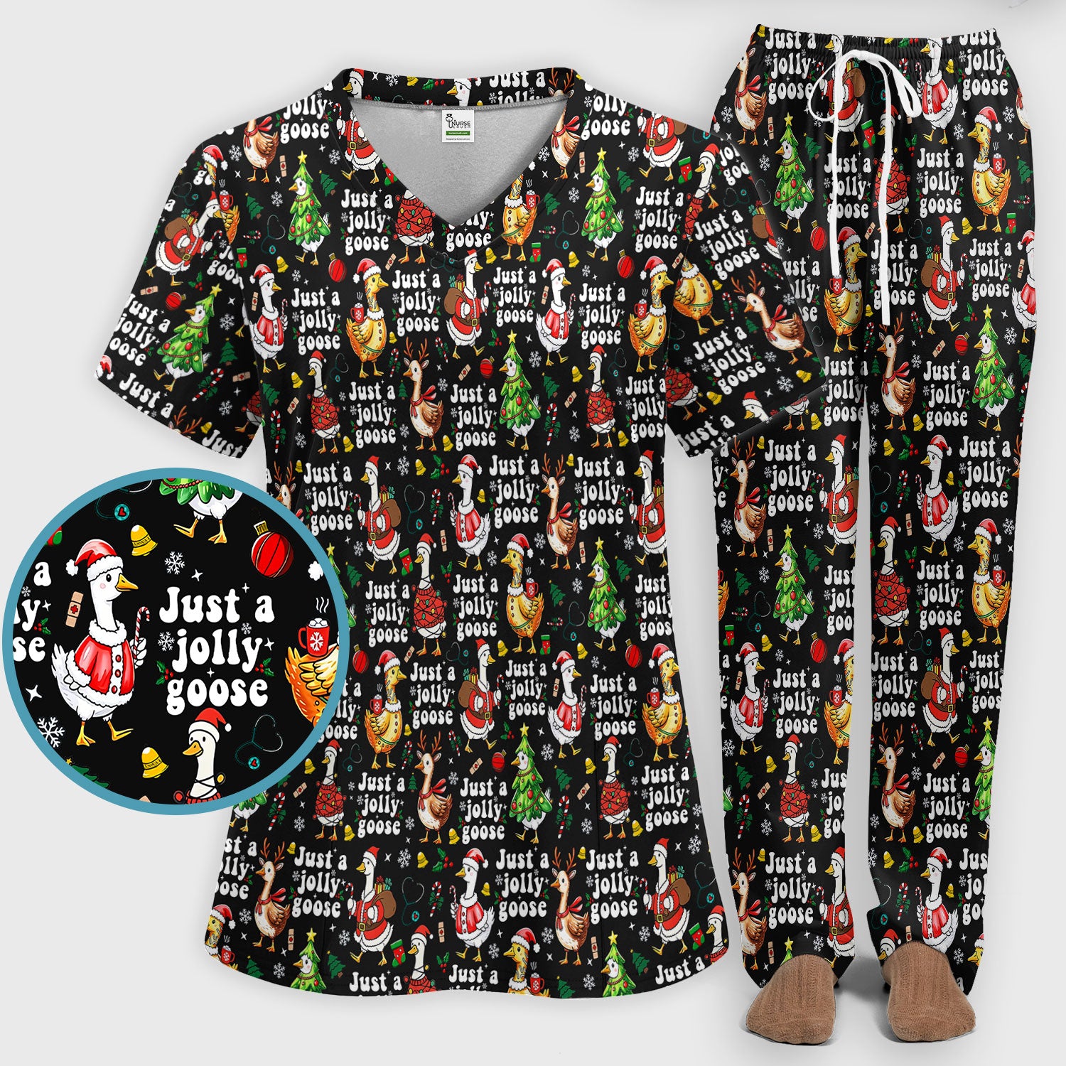 Just a Jolly Goose Funny Christmas Scrub Set - Holiday Medical Uniform ...