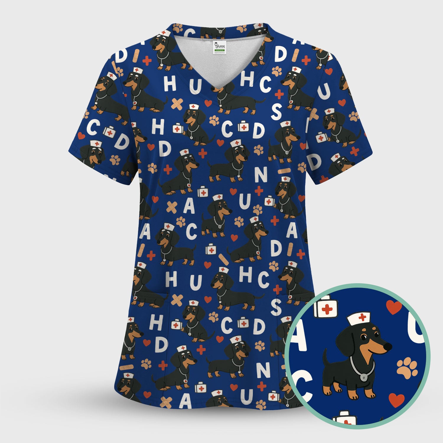 Sausage Dog Print Scrub Top - Cute Dachshund Nurse Shirt for Women - A ...