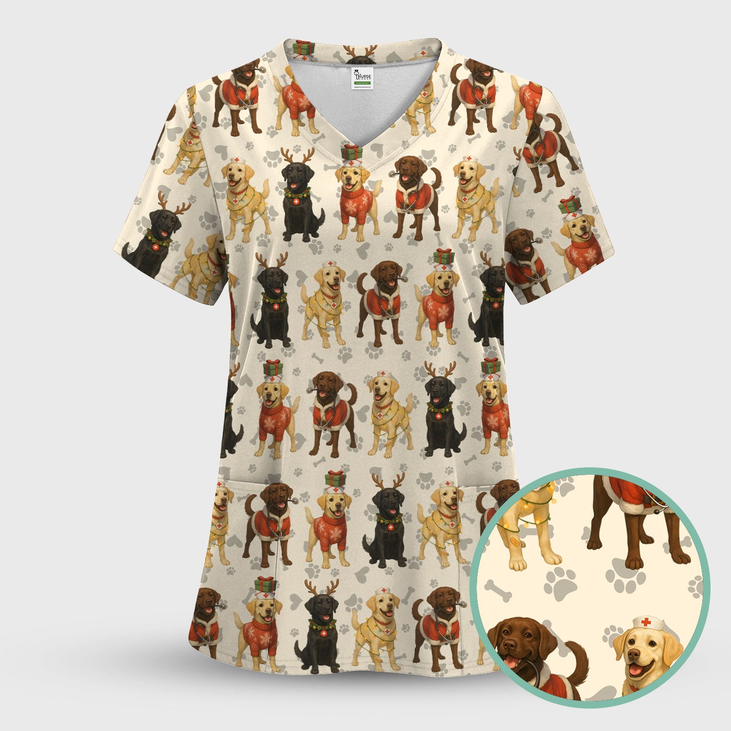 Christmas Scrubs with Labrador Dogs for Women - Cute Dog Scrubs Patter ...