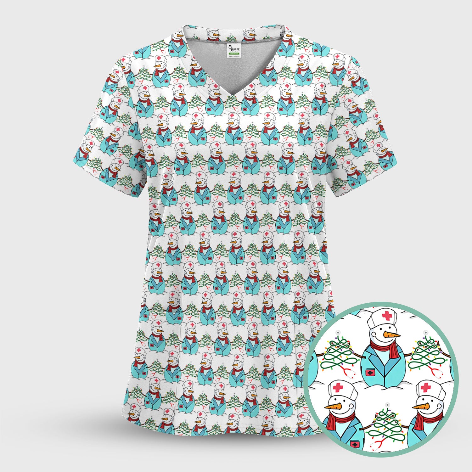 Funny Nurse Scrubs Christmas Edition - Snowman Doctor Print Top - Cust ...