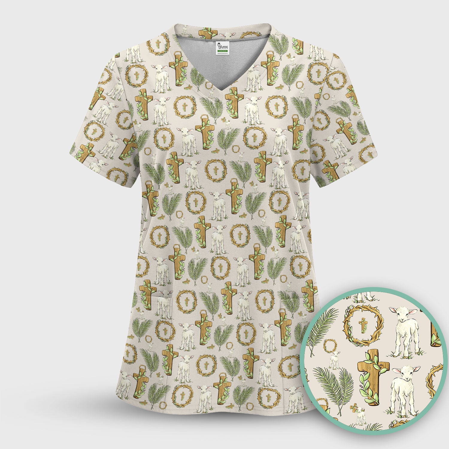 Faith Lamb Cross Pattern Scrub Top, Comfortable Scrubs for Nurses ...
