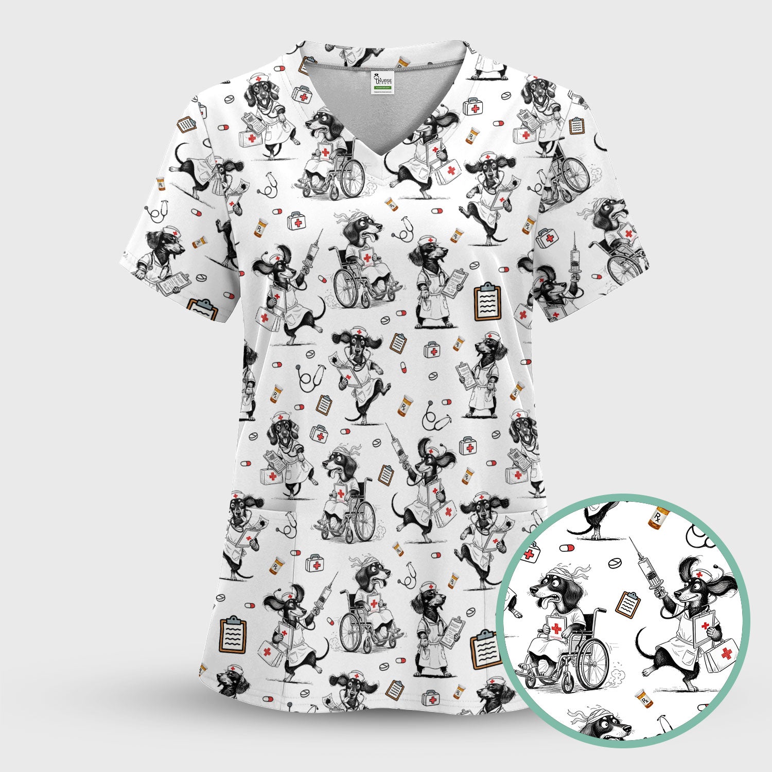 Funny Nurse Scrubs for Women - Cute Dog Doctor Print Top - Custom Mult ...